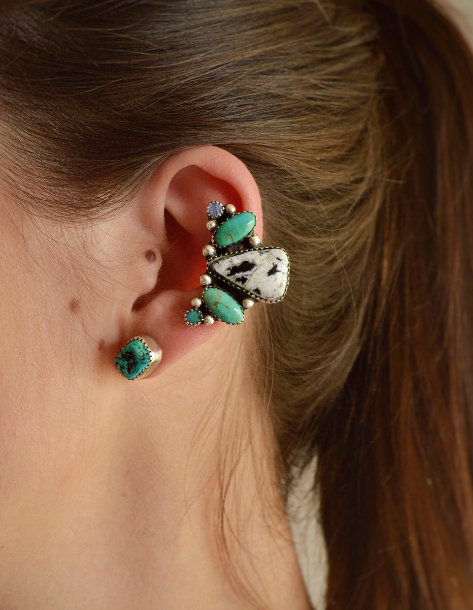 White Buffalo, Kingman Turquoise and Opal Ear Cuff – Mud Lowery